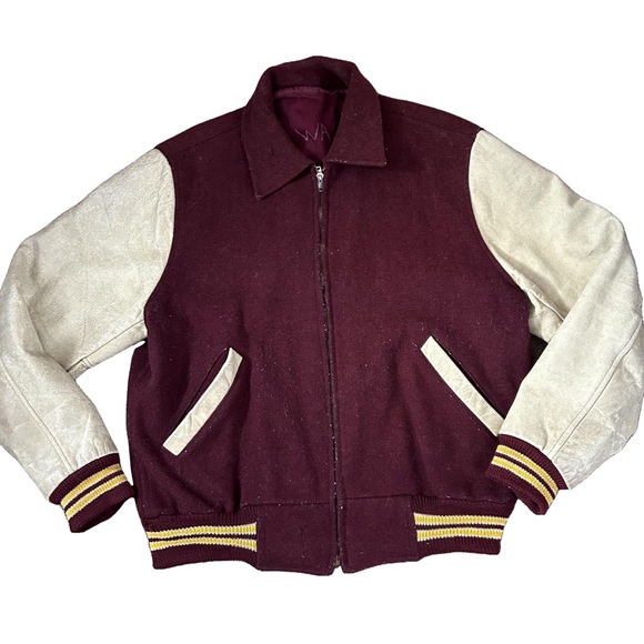 Jackets & Coats | Vintage Genuine Wool And Leather Varsity Stripe ...